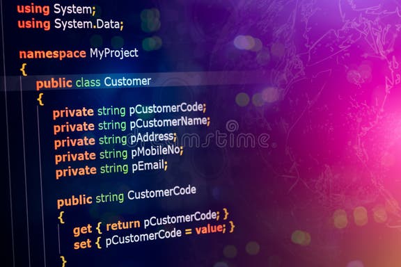 C Sharp Programming Language Source Code Example On Monitor Stock