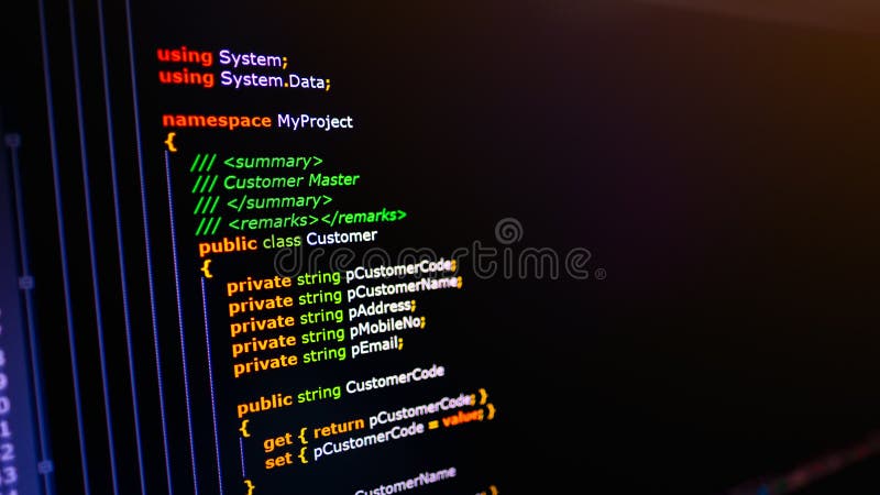 C Sharp Programming Language Source Code Example On Monitor Stock Image Image Of Text