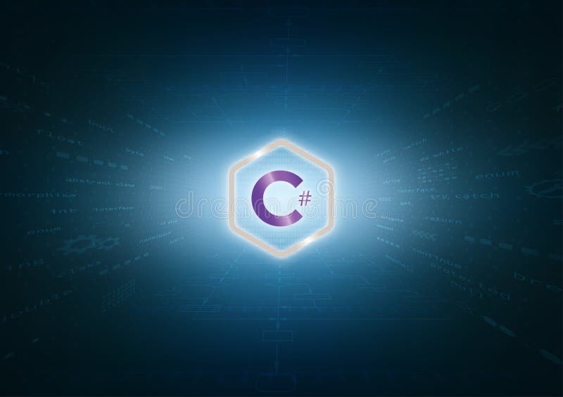 C Sharp Sign and Program Code on Blue Background Stock Vector ...
