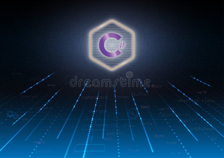 C Sharp Sign and Program Code on Purple Background Stock Image - Image ...