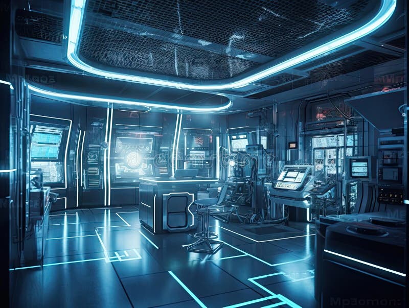 Hypnotic Future Lab with Intricate Light Technology Stock Illustration ...