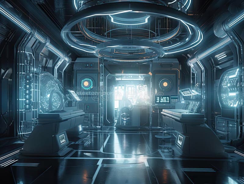 Hypnotic Future Lab with Intricate Light Technology Stock Illustration ...