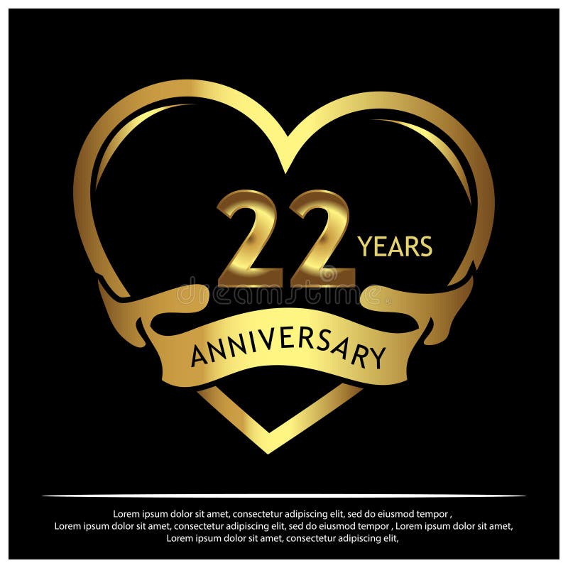 Twenty Two Years Anniversary Golden. Anniversary Template Design for ...