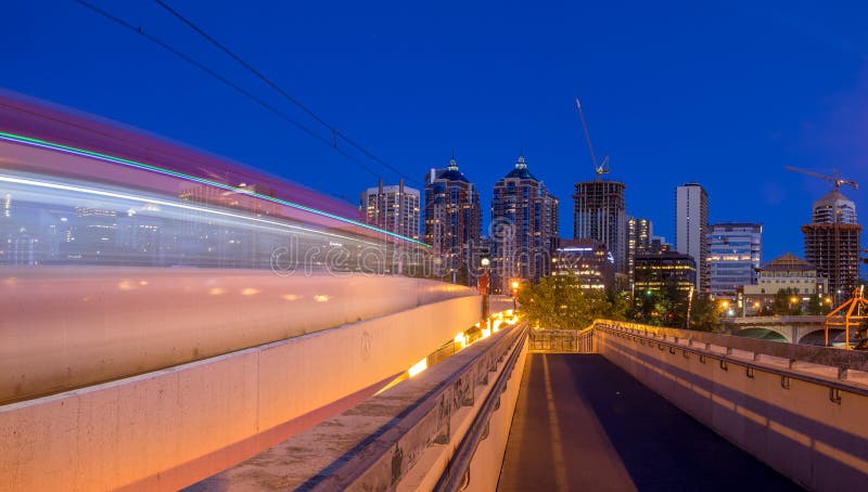 C-Train and Calgary Skyline Editorial Stock Image - Image of calgary ...