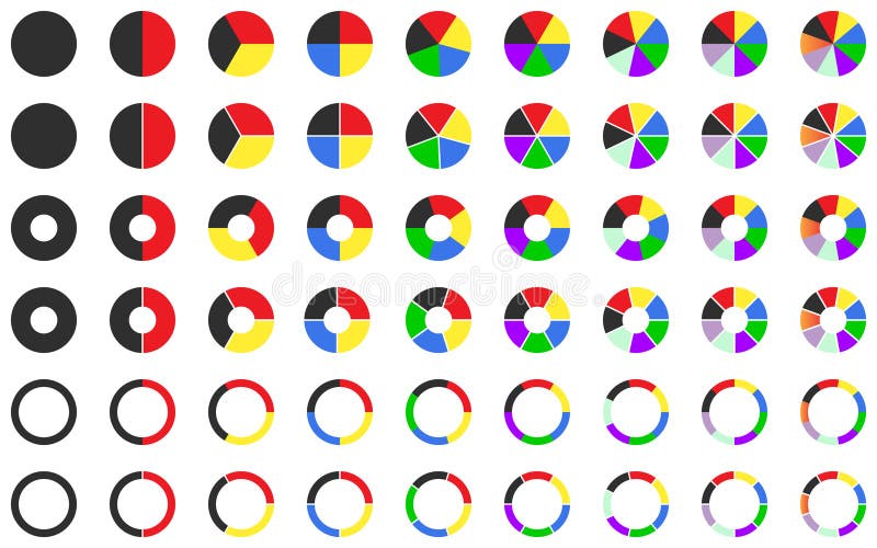 Pie Chart Set Circle Diagram Segmented Sections or Parts Infographic ...