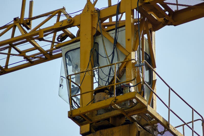 Cab of the Big Yellow Construction Tower Crane Stock Image - Image of ...