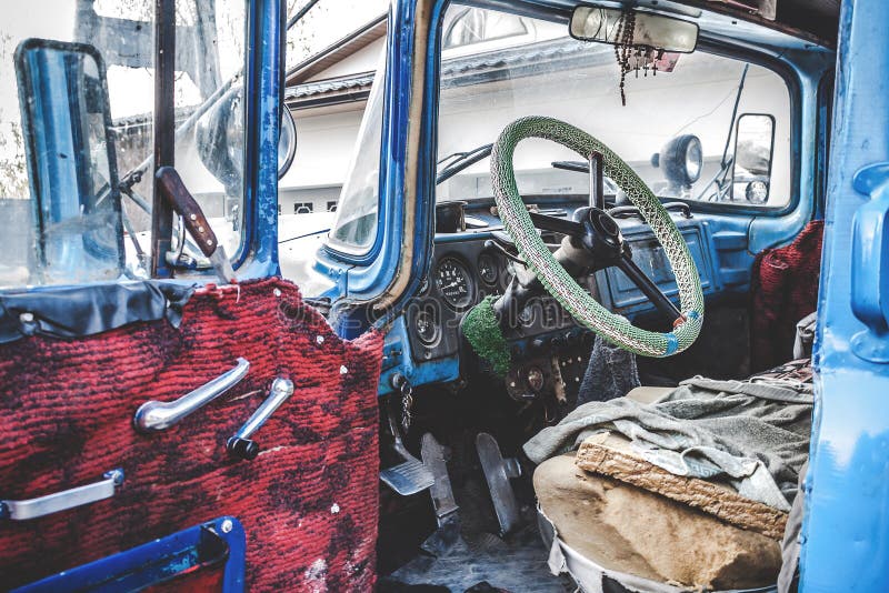 Cab of Old Truck with Door Open Stock Photo - Image of famous, steering ...