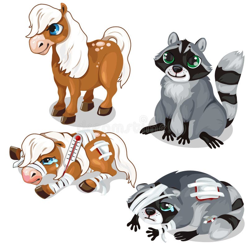 Caballo Y Mapache En Un Estado Sano Y Enfermo Ilustración del Vector ...