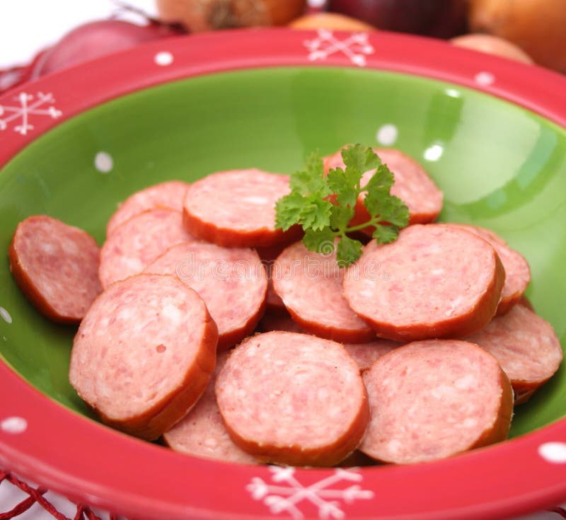 Slices of cabanossi stock photo. Image of meat, pork - 37200632