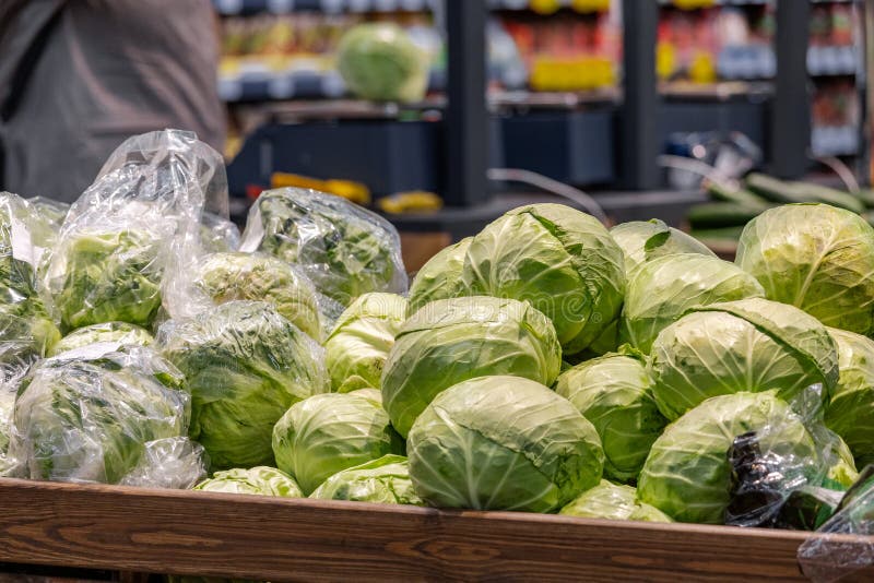 Cabbage Background in Market. Fresh Cabbage on Natural Light. Stock ...