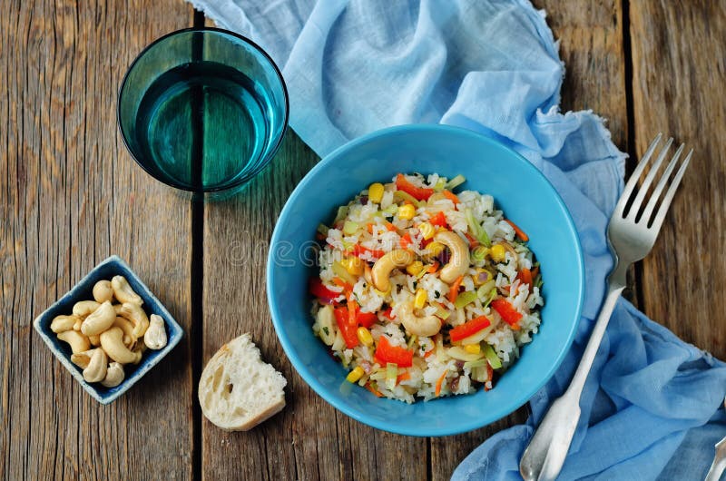 Cabbage Cashew Bell Pepper Corn Fried Rice Stock Image - Image of ...