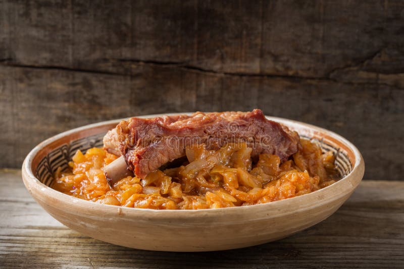 Cabbage Cooked with Smoked Pork Ribs Stock Image - Image of macro, ribs ...