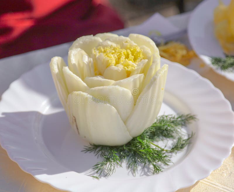 Cabbage Decoration with a Knife in a Plate Stock Photo - Image of lunch ...