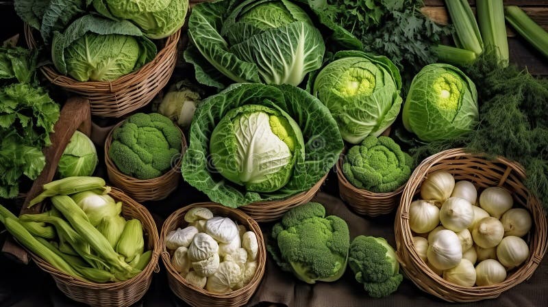Cabbage of Different Varieties and Types, Flatlay Vegetables, a Banner ...