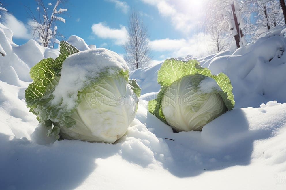 Cabbage Field Under Snow. Generative AI Stock Illustration ...