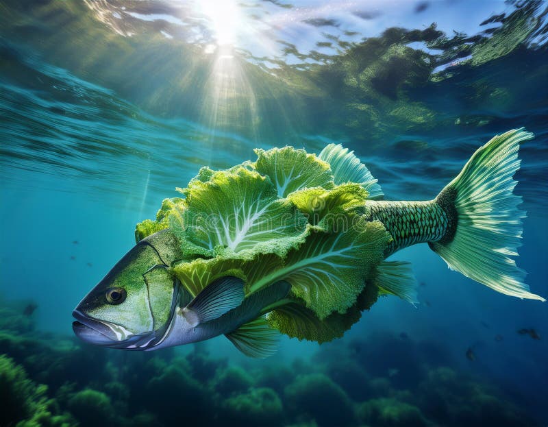 Cabbage Fish Swimming Absurd Image Stock Image - Image of leaves, clear ...