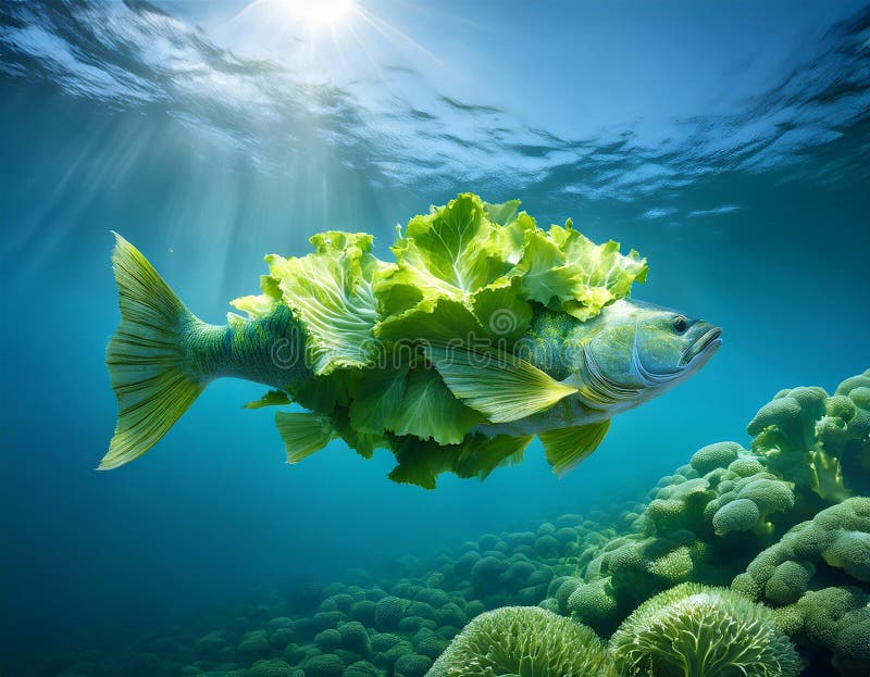 Cabbage Fish Swimming Absurd Image Stock Image - Image of aquatic ...