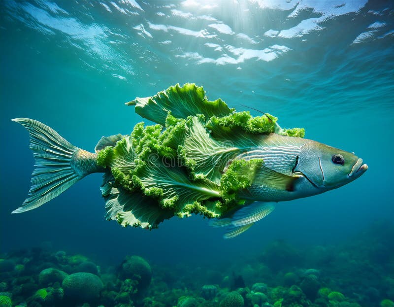 Cabbage Fish Swimming Absurd Image Stock Photo - Image of nature ...