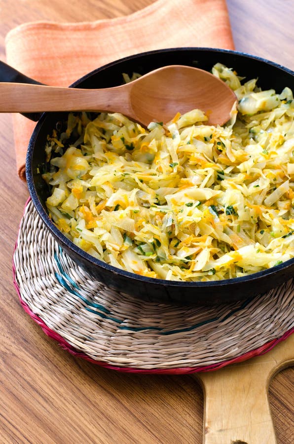 Cabbage in a frying pan stock photo. Image of dieting - 40377986