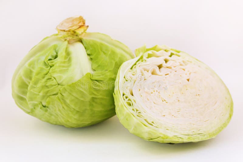 Cabbage and Half Cabbage on a White Background Stock Photo - Image of ...