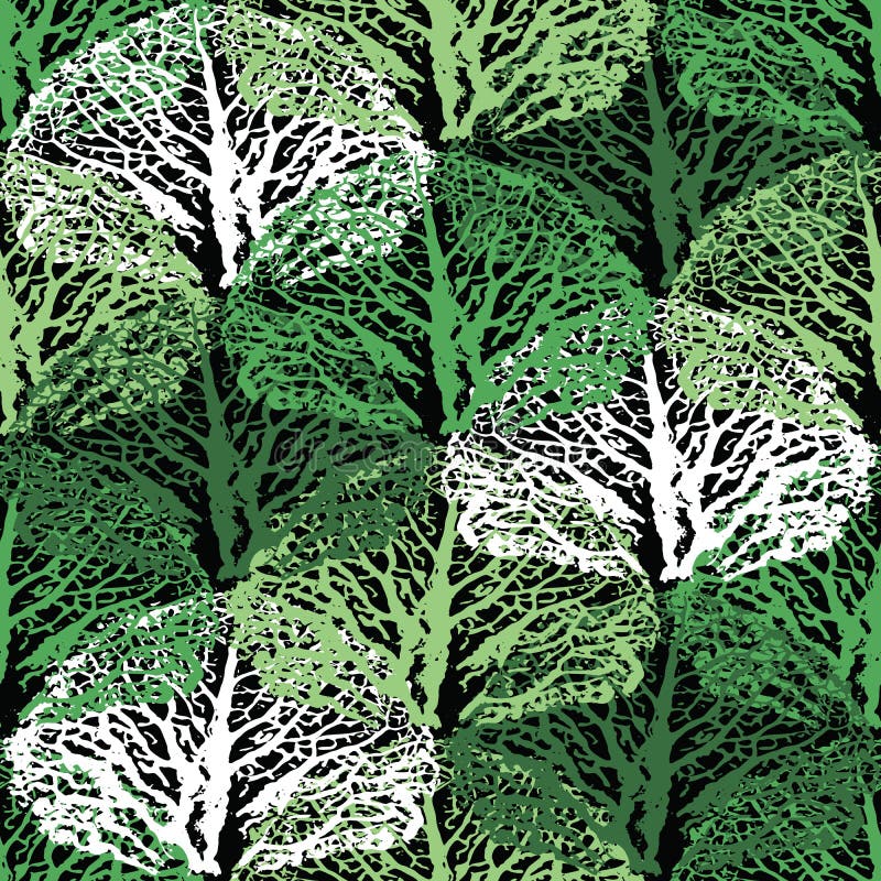 Cabbage Leaf on Black Background Seamless Pattern Print. Vector Stock ...