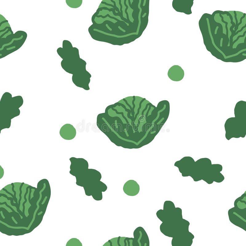 Cabbage and Leaves Seamless Pattern. Hand Drawn Doodle. Wallpaper ...