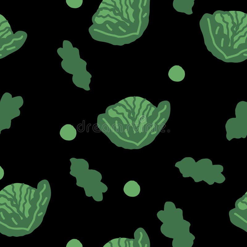 Cabbage and Leaves Seamless Pattern. Hand Drawn Doodle. Wallpaper ...