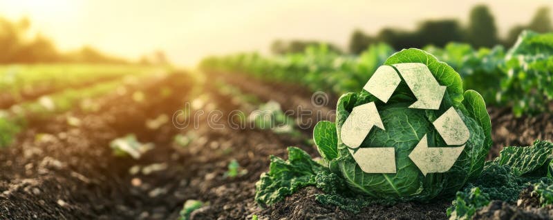 Cabbage with Recycling Symbol in a Farm Field, Environmental ...
