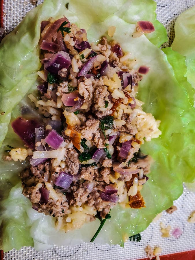 Cabbage Roll with Meat Filling in Leaf Ready To Roll Up Stock Image ...