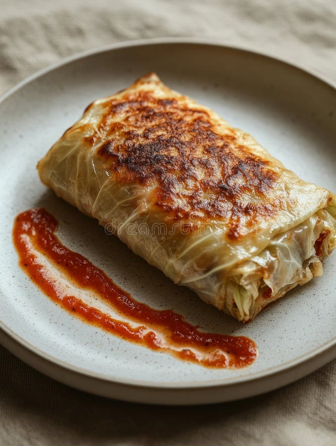 Cabbage Roll with Sauce on a Ceramic Plate. Stock Image - Image of ...