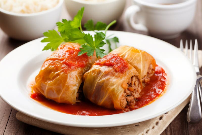 Cabbage Rolls Dish Meat Plate. Generate Ai Stock Image - Image of ...