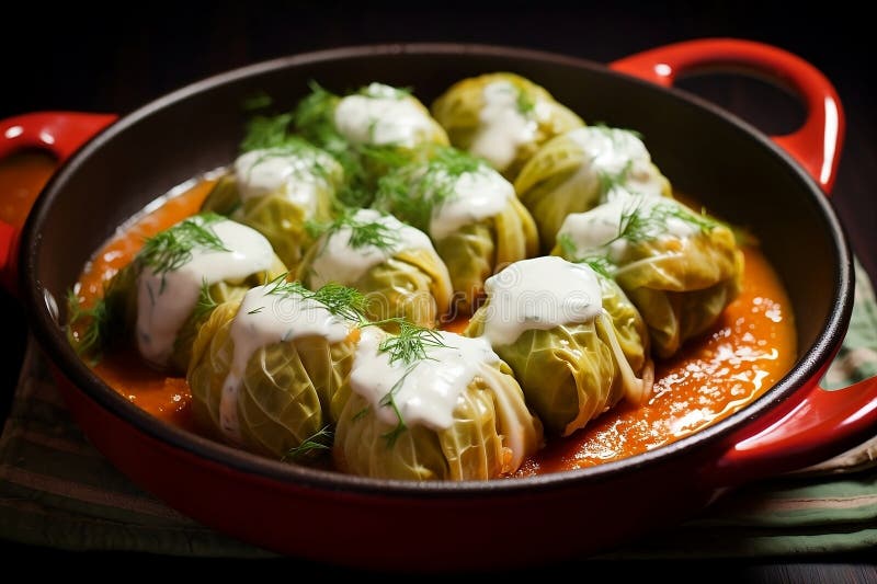 Cabbage Rolls in Cabbage Leaves and Tomato Sauce Stock Illustration ...