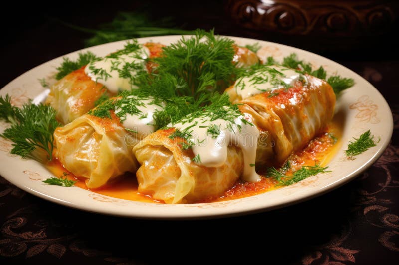 Cabbage Rolls in Cabbage Leaves and Tomato Sauce Stock Illustration ...