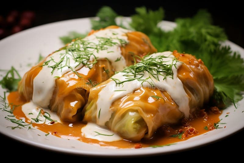 Cabbage Rolls with Meat and Sour Cream Stock Illustration ...
