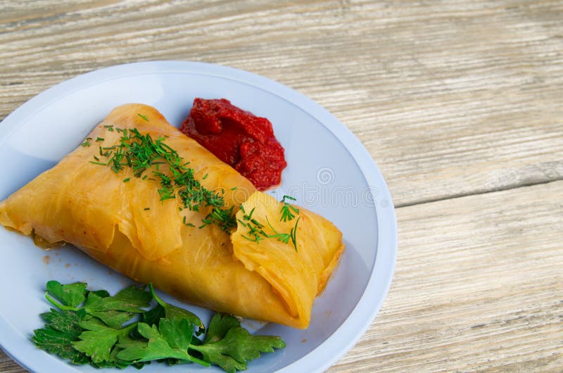 Cabbage Rolls on a Plate. Cabbage Rolls Top View Stock Photo - Image of ...