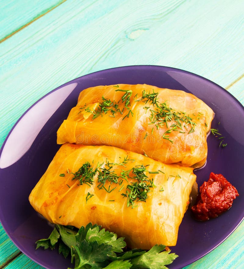 Cabbage Rolls on a Plate. Cabbage Rolls Top View Stock Photo - Image of ...
