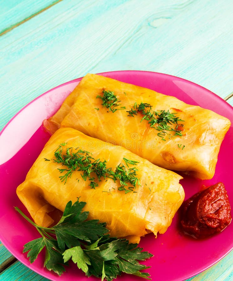 Cabbage Rolls on a Plate. Cabbage Rolls Top View Stock Photo - Image of ...