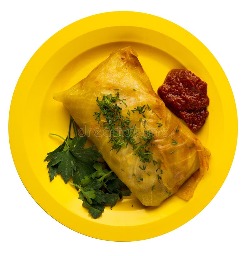Cabbage Rolls on a Plate Isolated on a White Stock Image - Image of ...