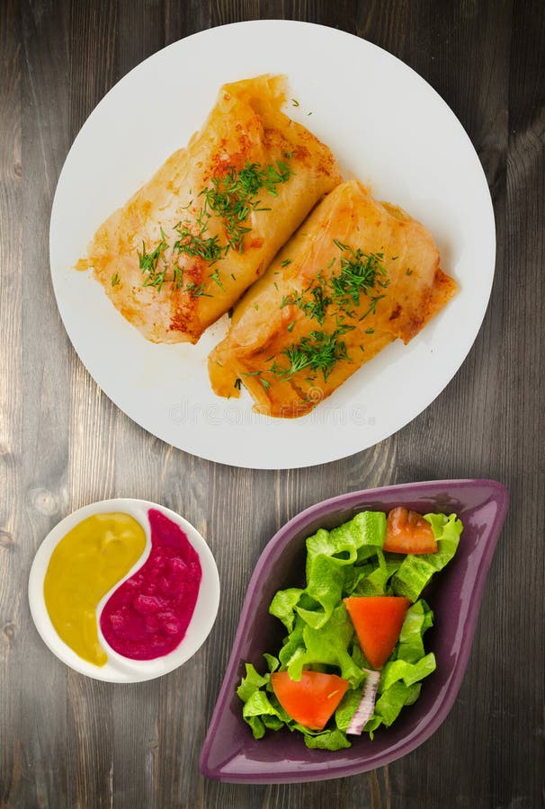Cabbage Rolls in a Plate . Meat in Cabbage Top View. Stock Photo ...