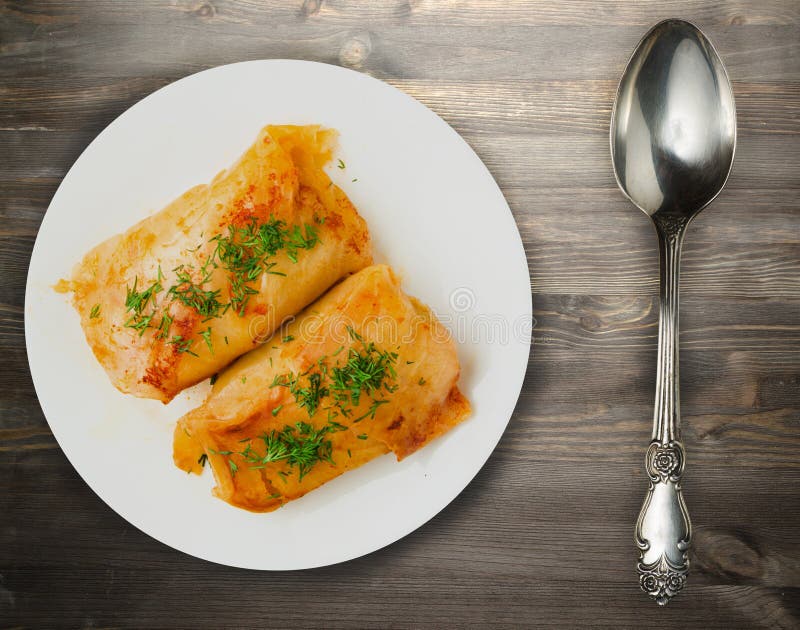 Cabbage Rolls in a Plate . Meat in Cabbage Top View. Stock Photo ...