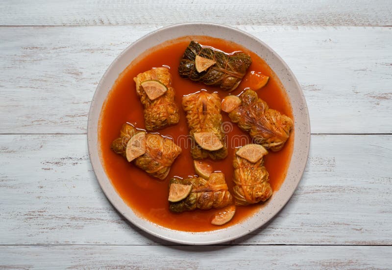 Cabbage Rolls in the Plate. Top View. Stock Image - Image of filled ...
