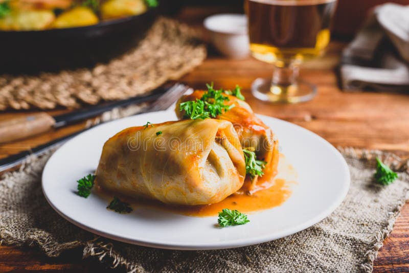 Cabbage Rolls Stuffed with Minced Beef and Rice Stock Photo - Image of ...
