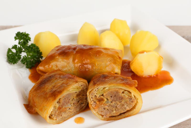 Cabbage Roulade with Potatoes Stock Photo - Image of german, cooked ...