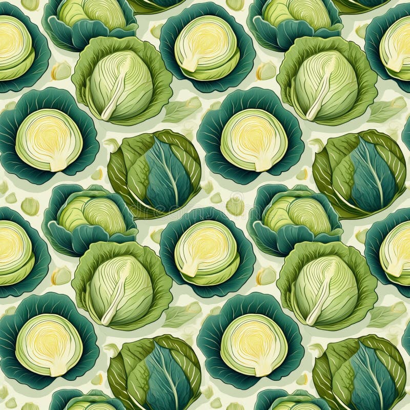 Cabbage in a Seamless Pattern Stock Illustration - Illustration of ...