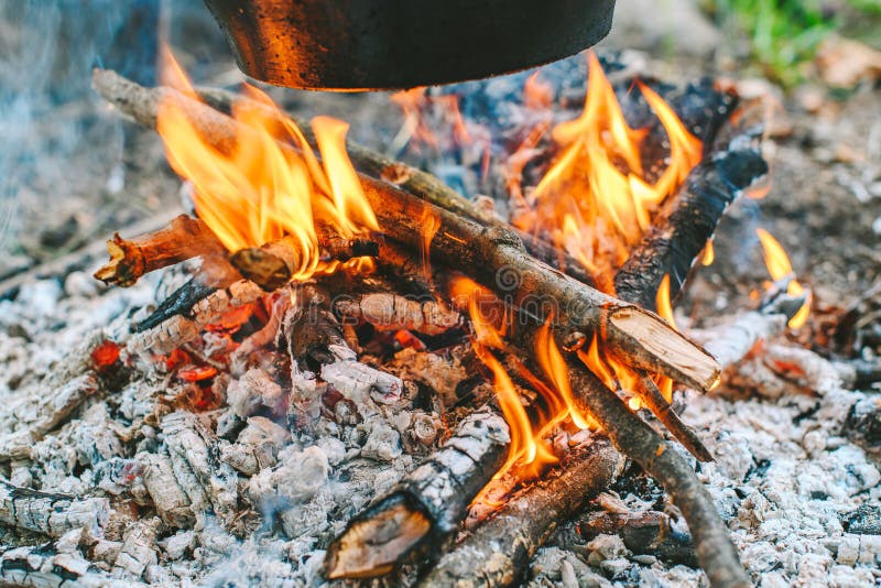 Cabbage soup on a bonfire stock image. Image of delicious - 153301397
