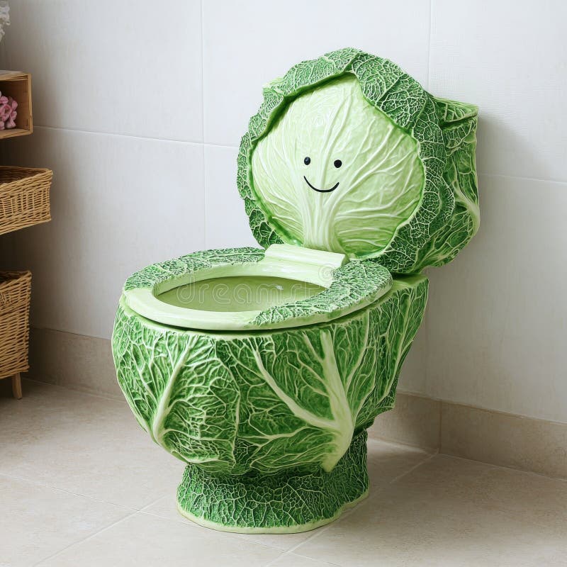 Cabbage Toilet with a Smiling Face, Fun and Playful Design Stock Image ...
