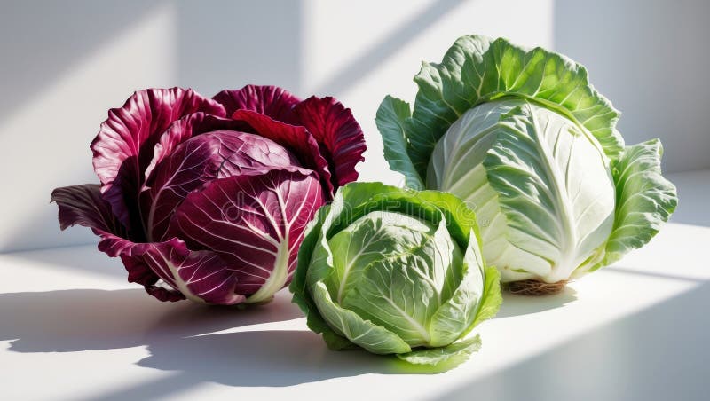 Cabbage Varieties Including Red and Green Cabbage Stock Image - Image ...
