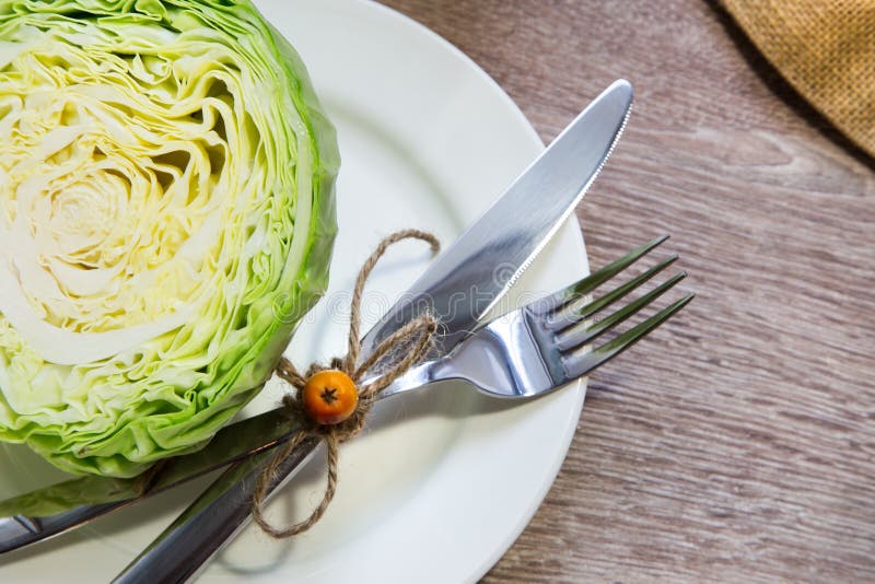 Cabbage on the white plate stock image. Image of lettuce - 33214657