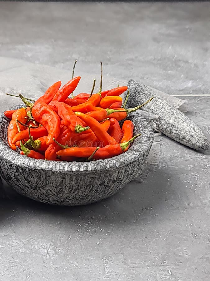 Cabe Rawit on a Grey Stone Bowl Stock Photo - Image of mortar, cobek ...