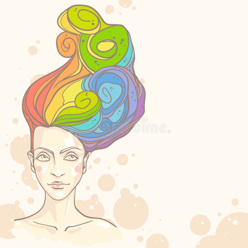Cabeza De Las Mujeres Con El Pelo Del Arco Iris Ilustración del Vector - Ilustración de ...